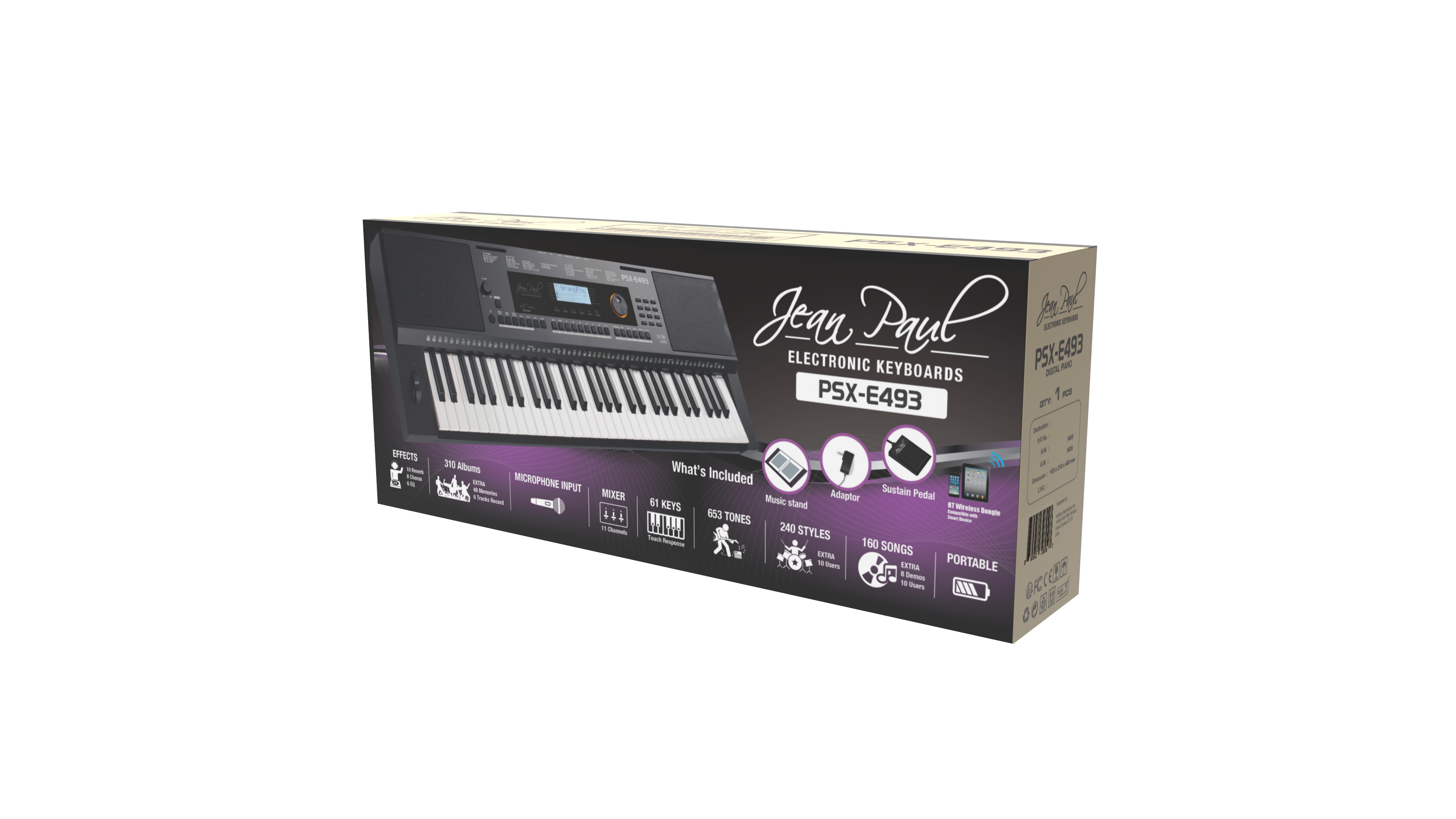 Teclado portátil Jean Paul PSX-E493 con adaptador/Bluetooth/soporte in ...